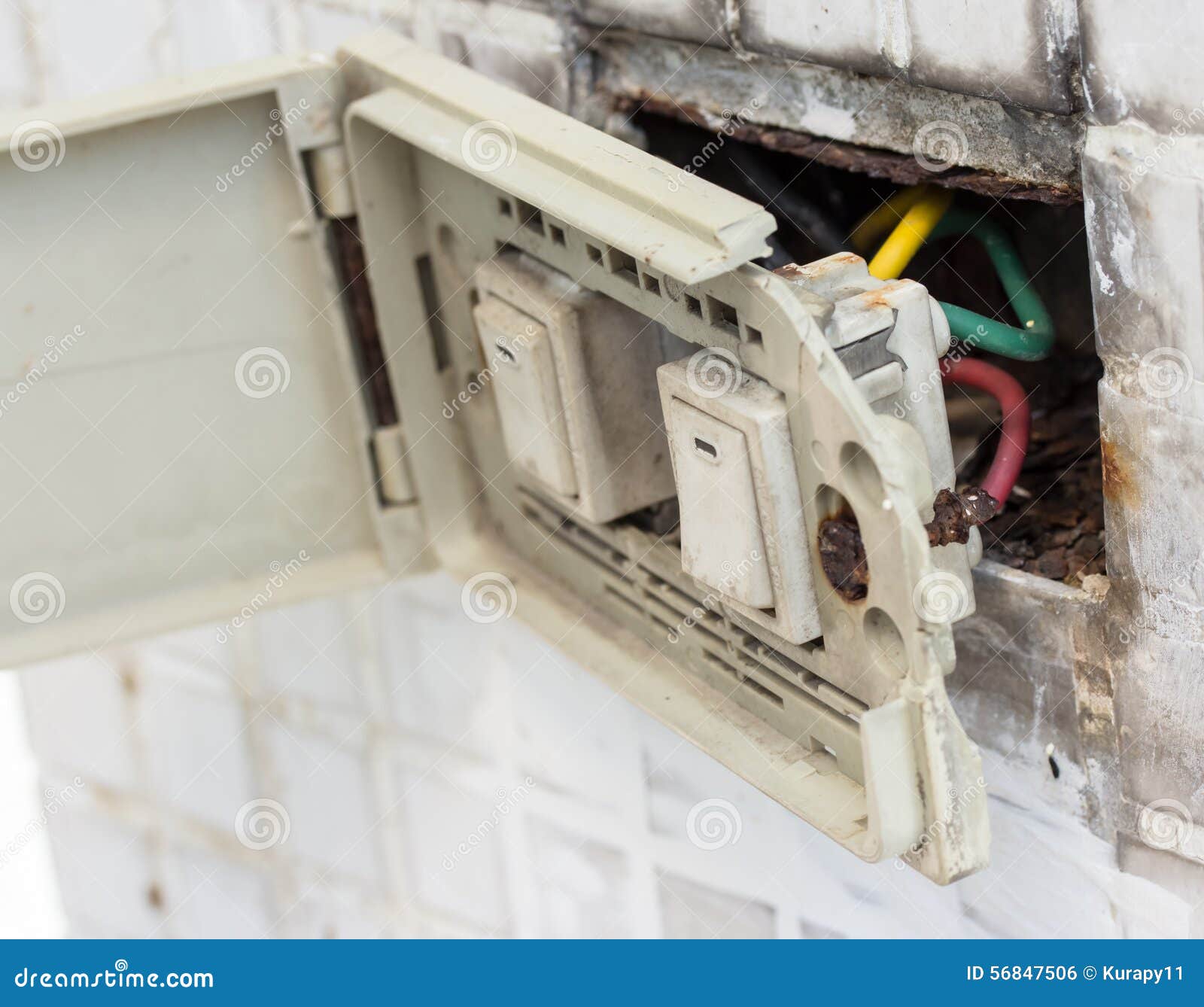 Defective Electrical Wall Fixture. Stock Photo - Image of changing ...