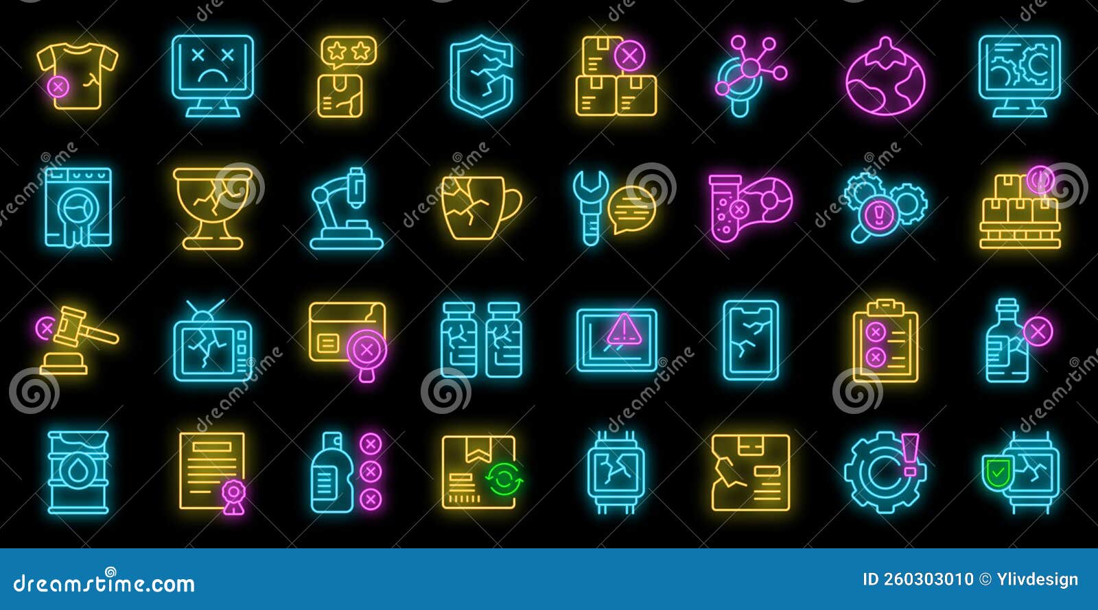 Defective Product Icons Set Vector Neon Stock Illustration ...