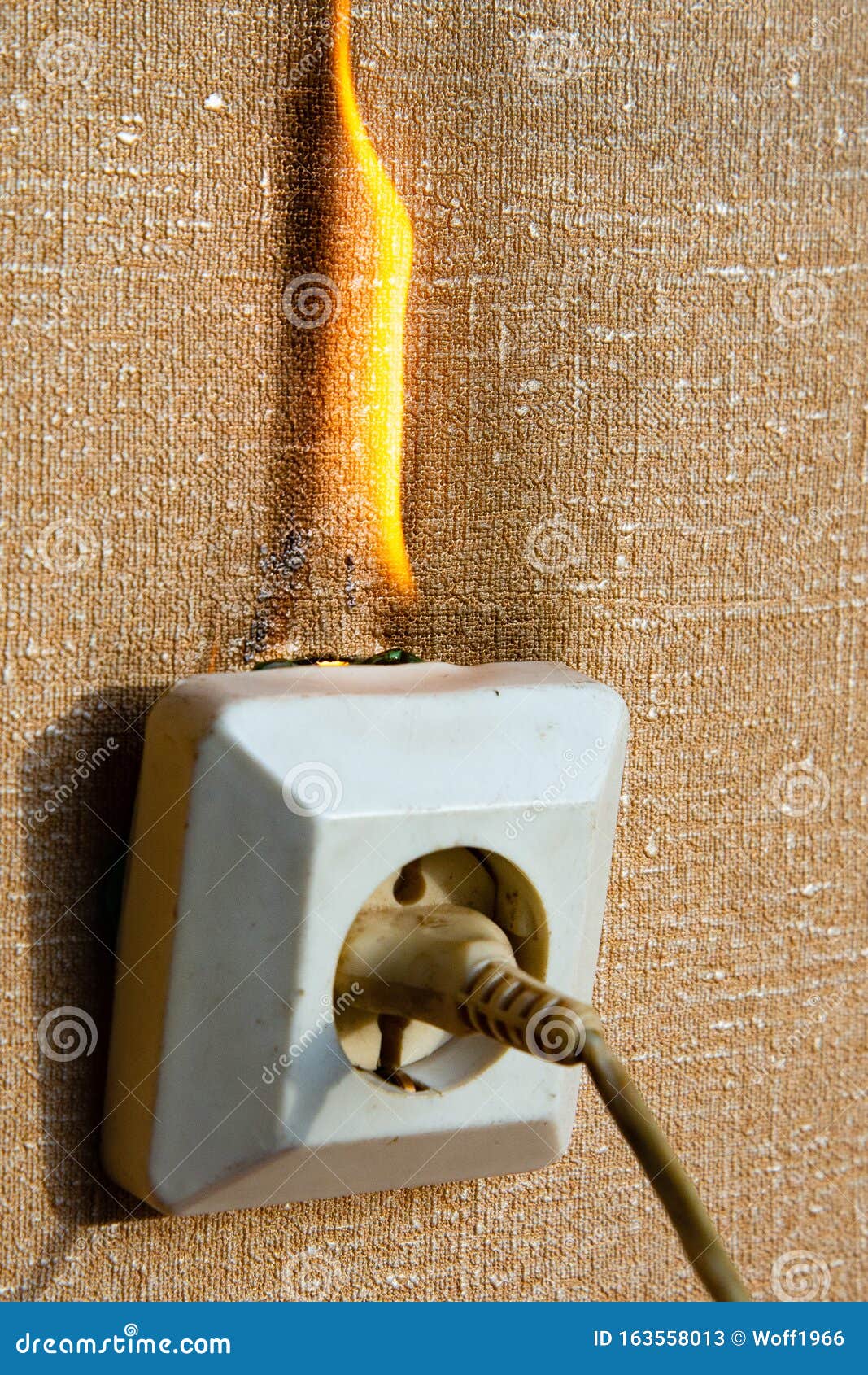 Defective Wiring Causes A Fire. Burning Electrical Wiring And Socket ...