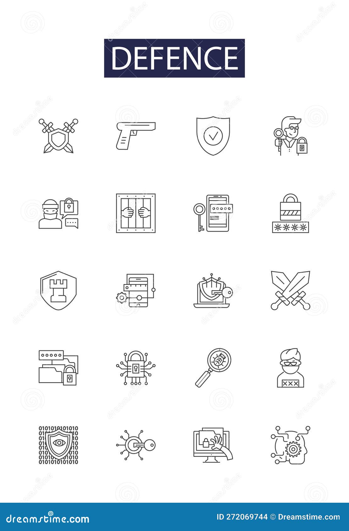 Defence Line Vector Icons and Signs. Safeguard, Protect, Fortify ...