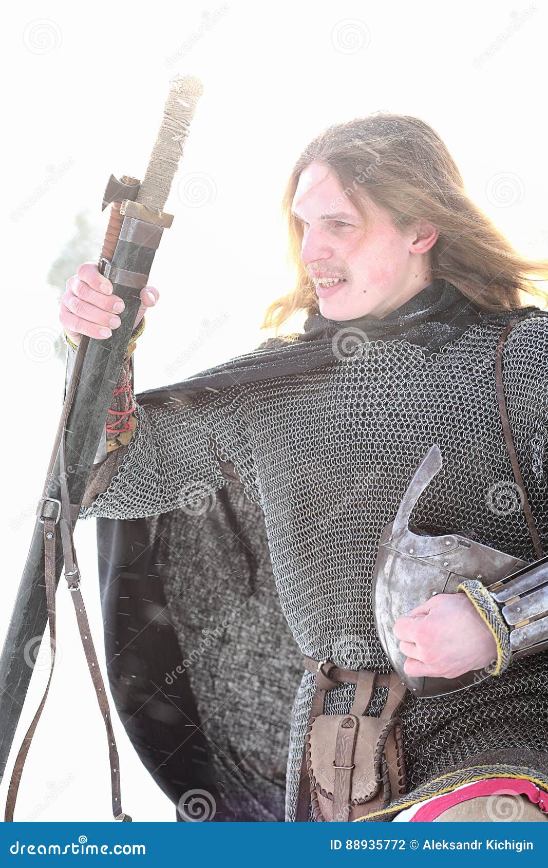Defender the Young Warrior in Mail Armor Armed with a Sword Stock Photo ...