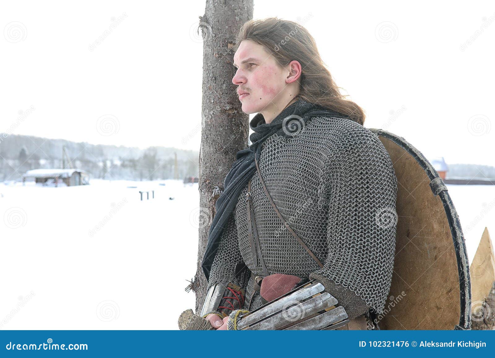 Defender the Young Warrior in Mail Armor Stock Photo - Image of ...