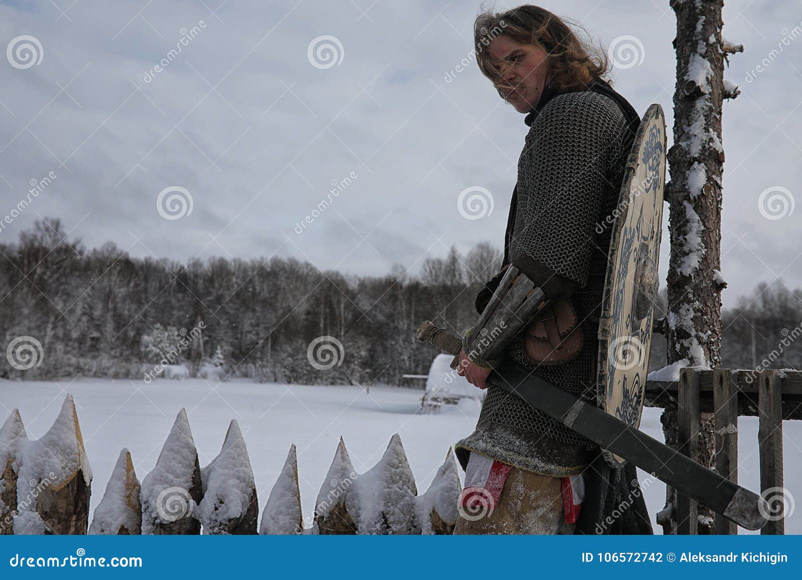 Defender the Young Warrior in Mail Armor Stock Photo - Image of metal ...