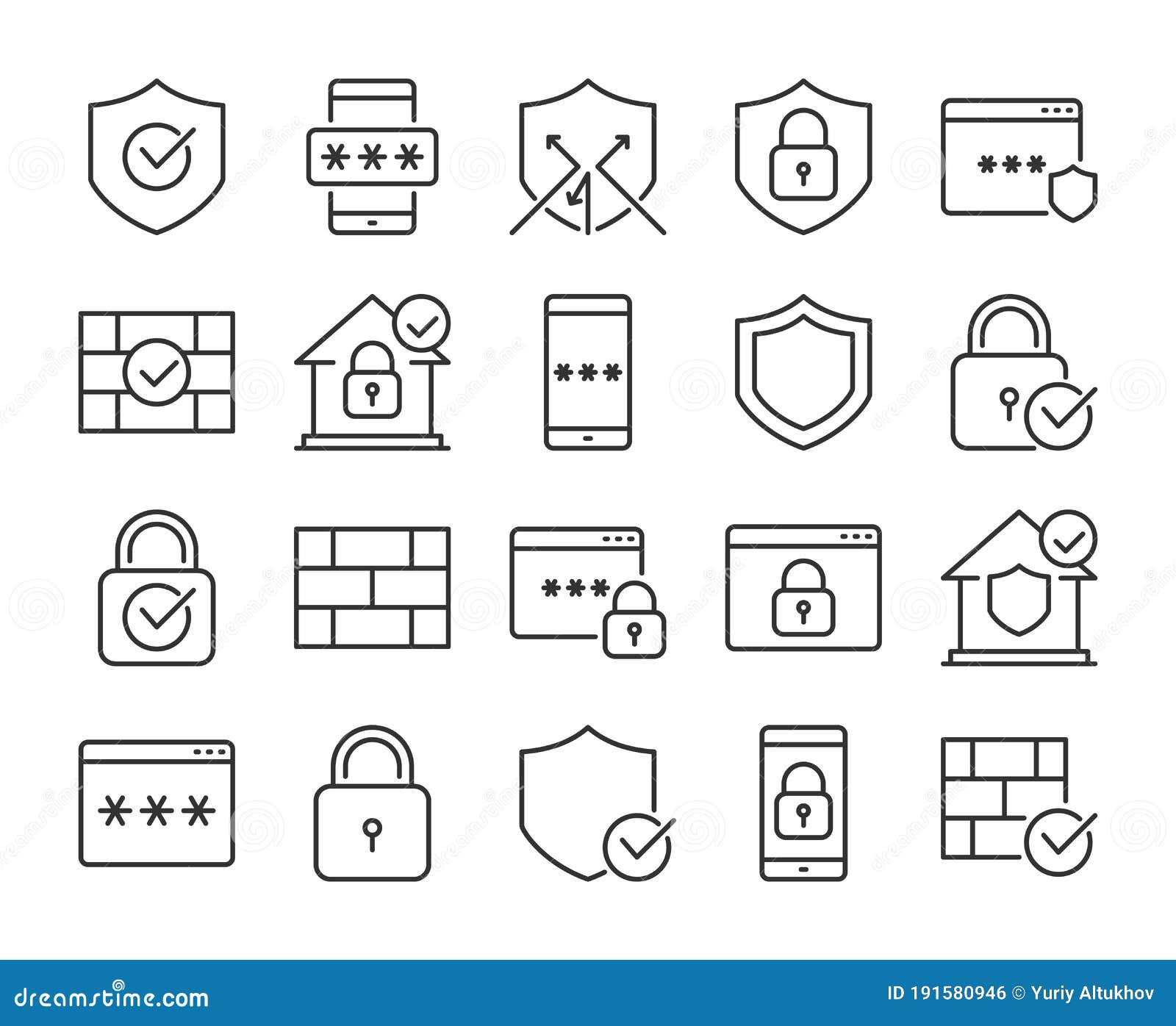 Defense Icons. Defense and Security Line Icon Set. Vector Illustration ...