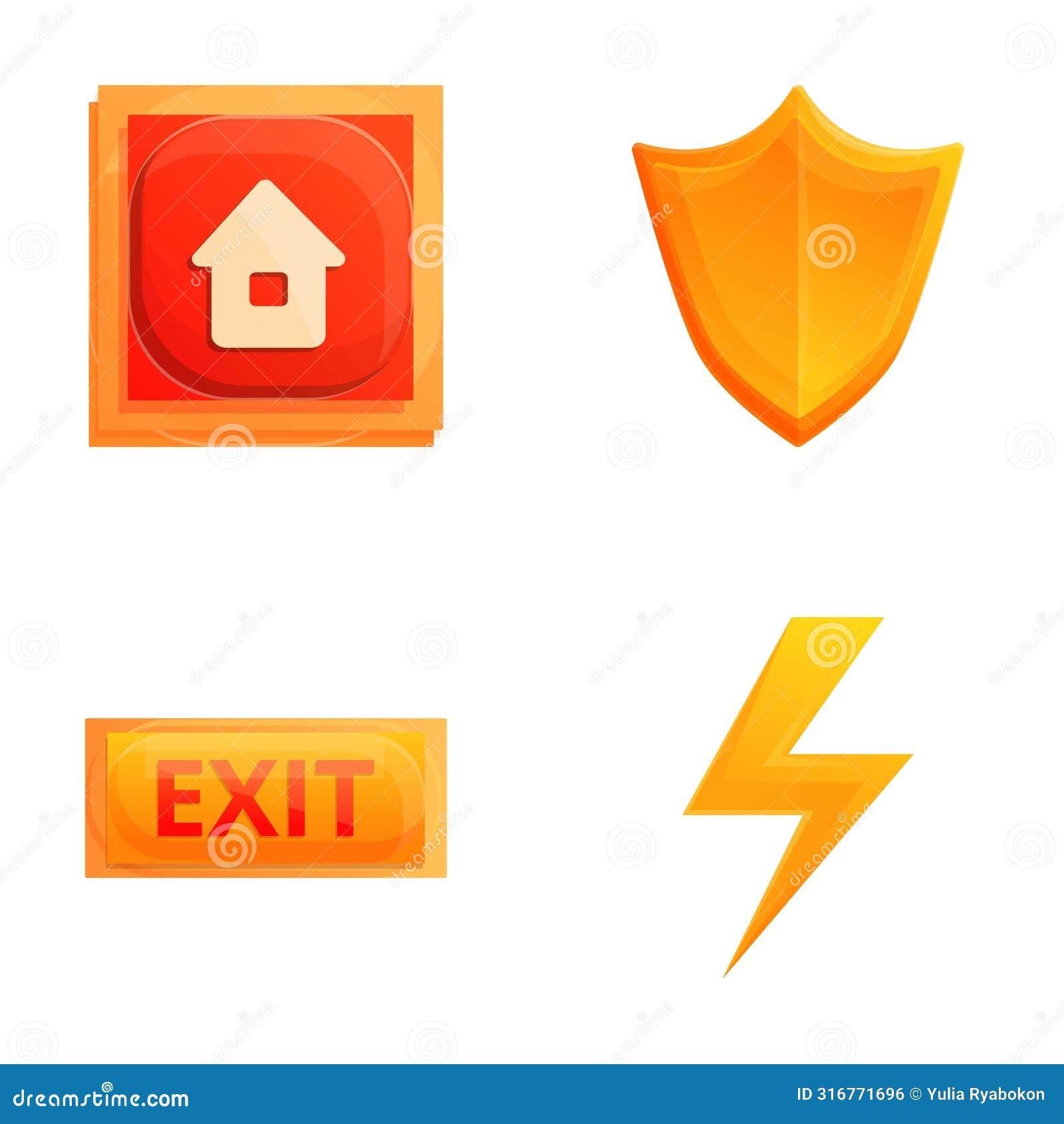 Defense Icons Set Cartoon Vector. Button for Home Shield Lightning and ...