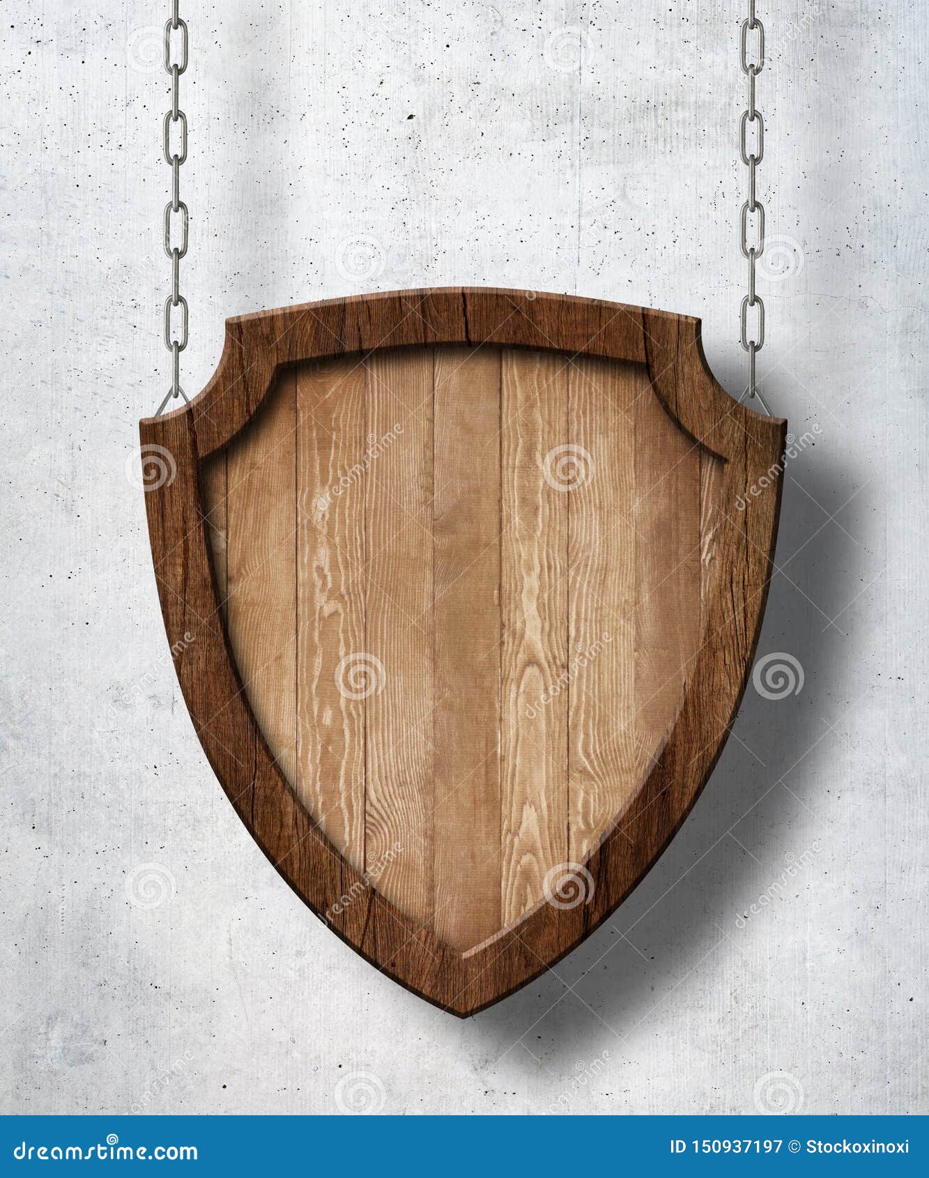 Defense Protection Shield Shaped Sign Hanging on Chains with Concrete ...