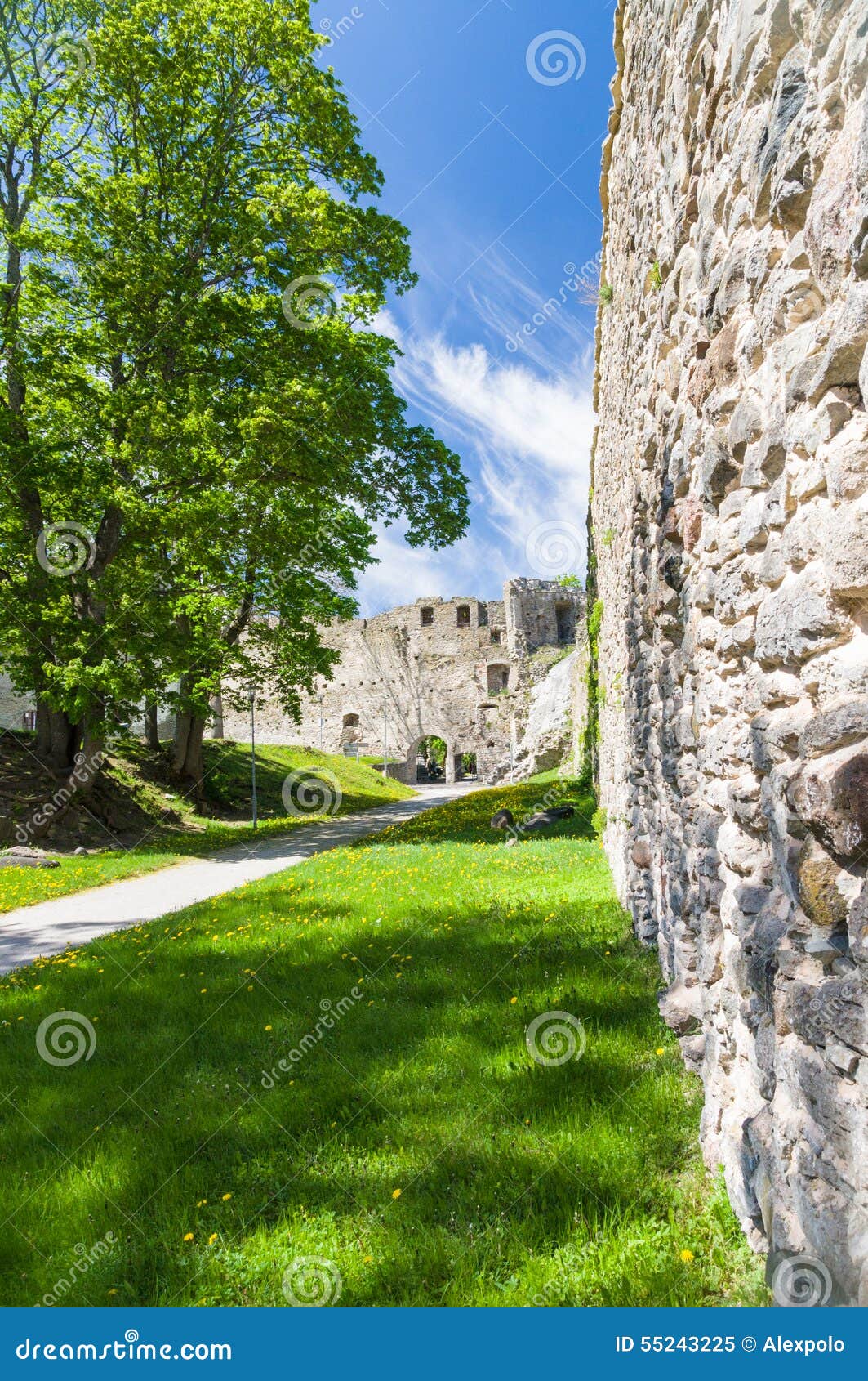 Defensive Wall of Medieval Castle Stock Image - Image of grass ...