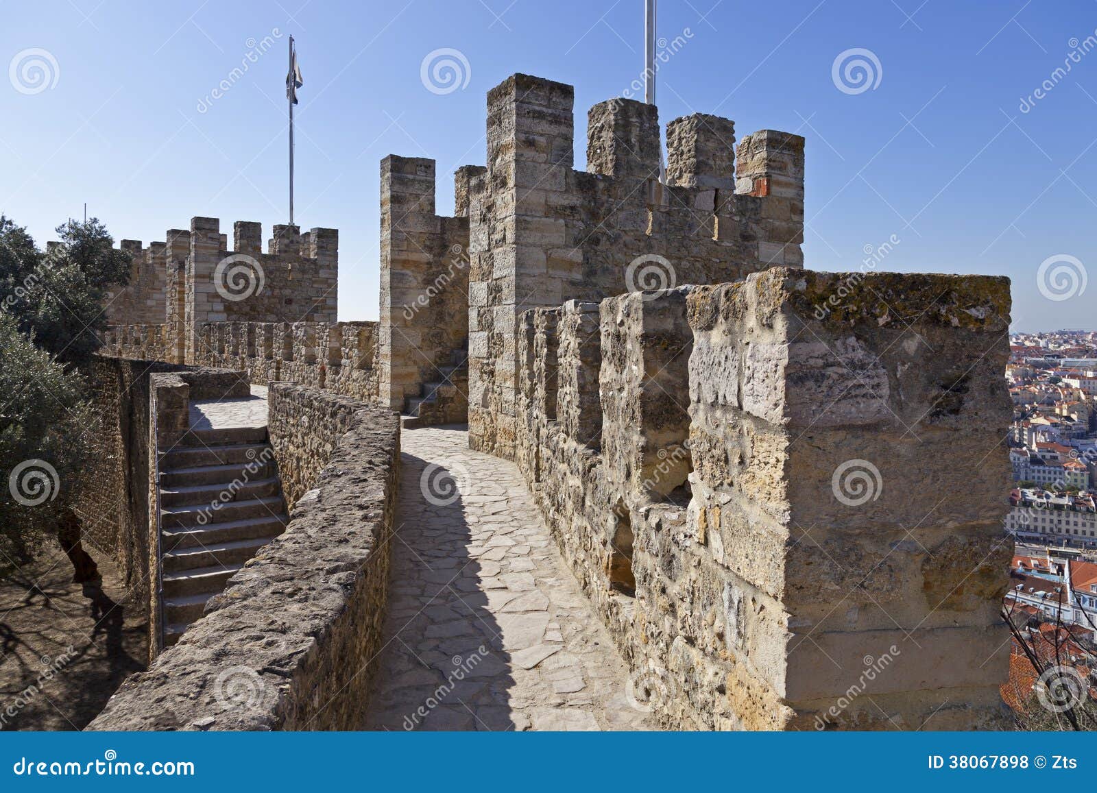 Defensive Walls and Towers Lisbon Castle Stock Photo - Image of ...