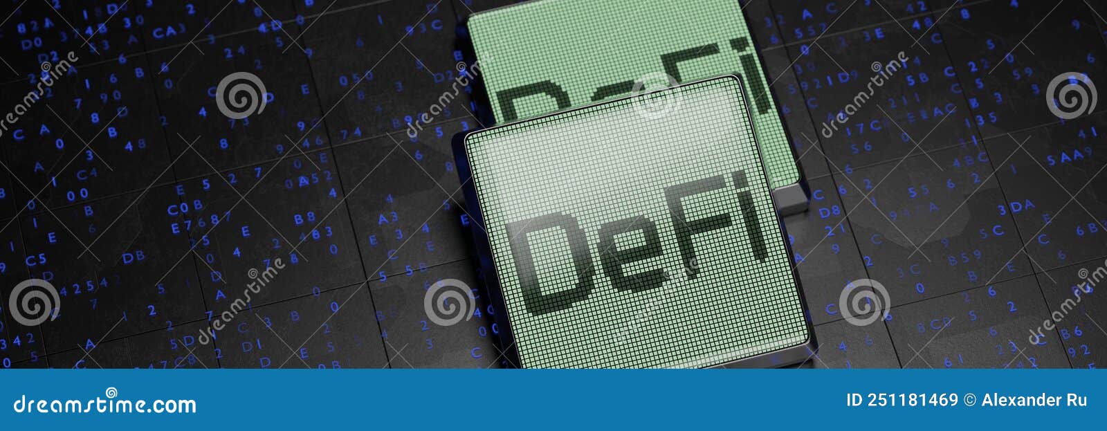 Defi Decentralized Finance On A Monochrome Lsd Display Blockchain Concept Decentralized
