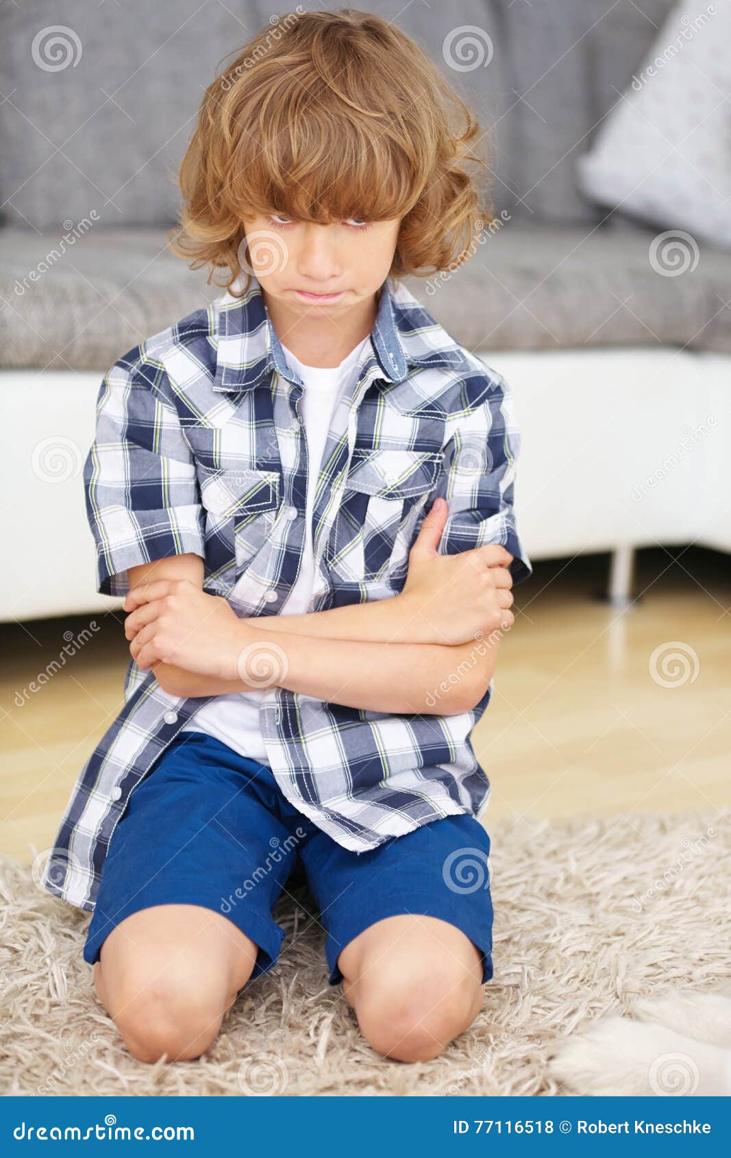 Defiant Boy Crosses His Arms Stock Photo - Image of childhood, grimace ...