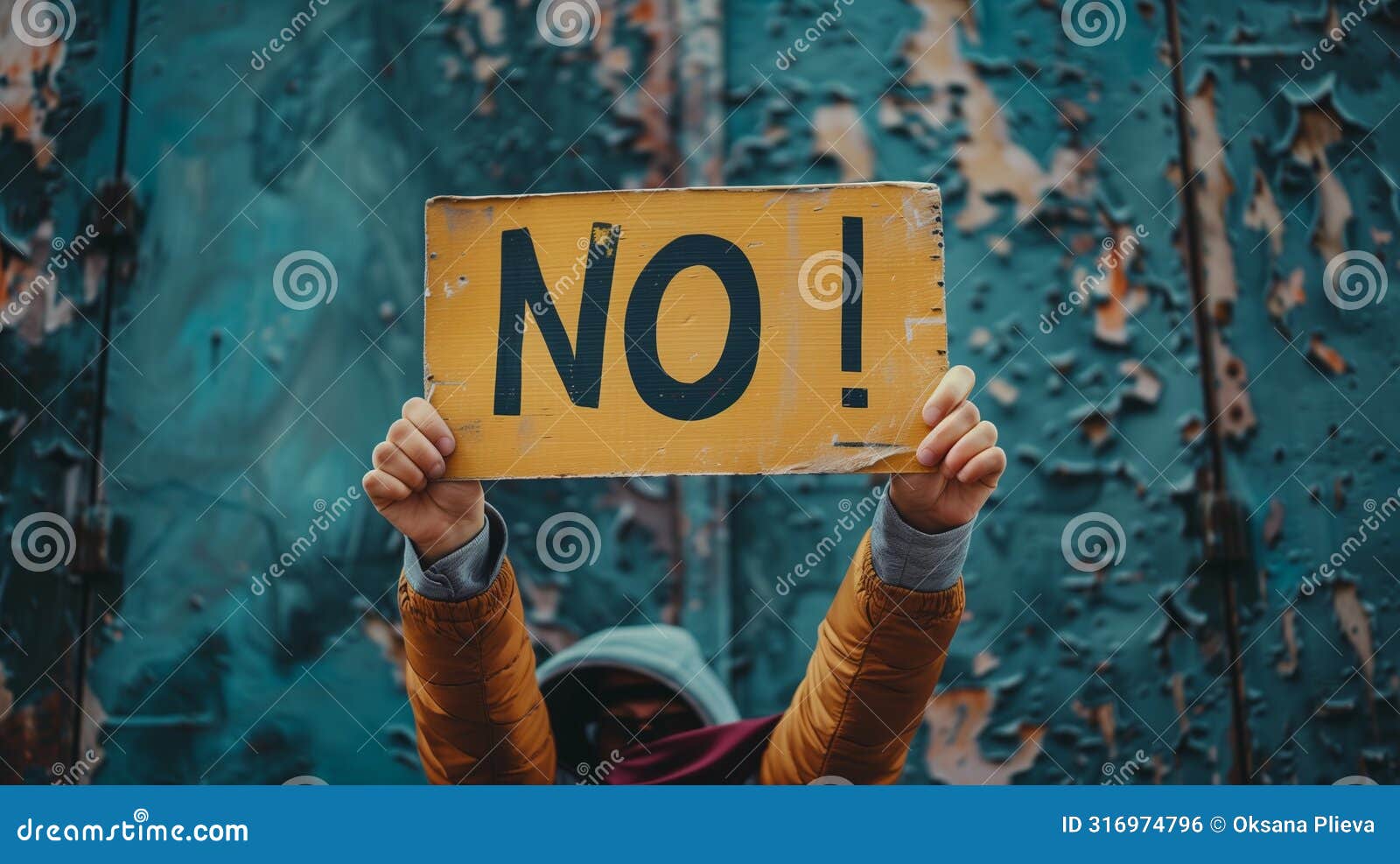 Defiant Protest: Person Holding NO Sign Stock Photo - Image of ...
