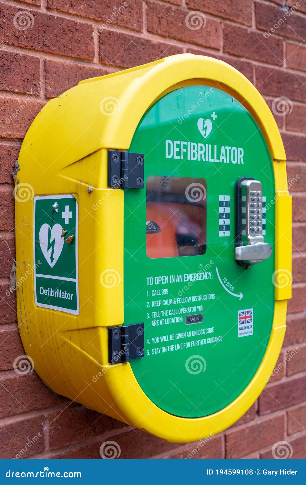 Defibrillator AED On Wall In Public Space For Emergency Heart ...