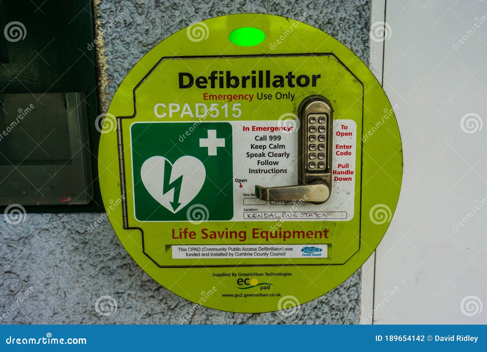 Defibrillator with Bilingual Instructions in Kendal Bus Station ...
