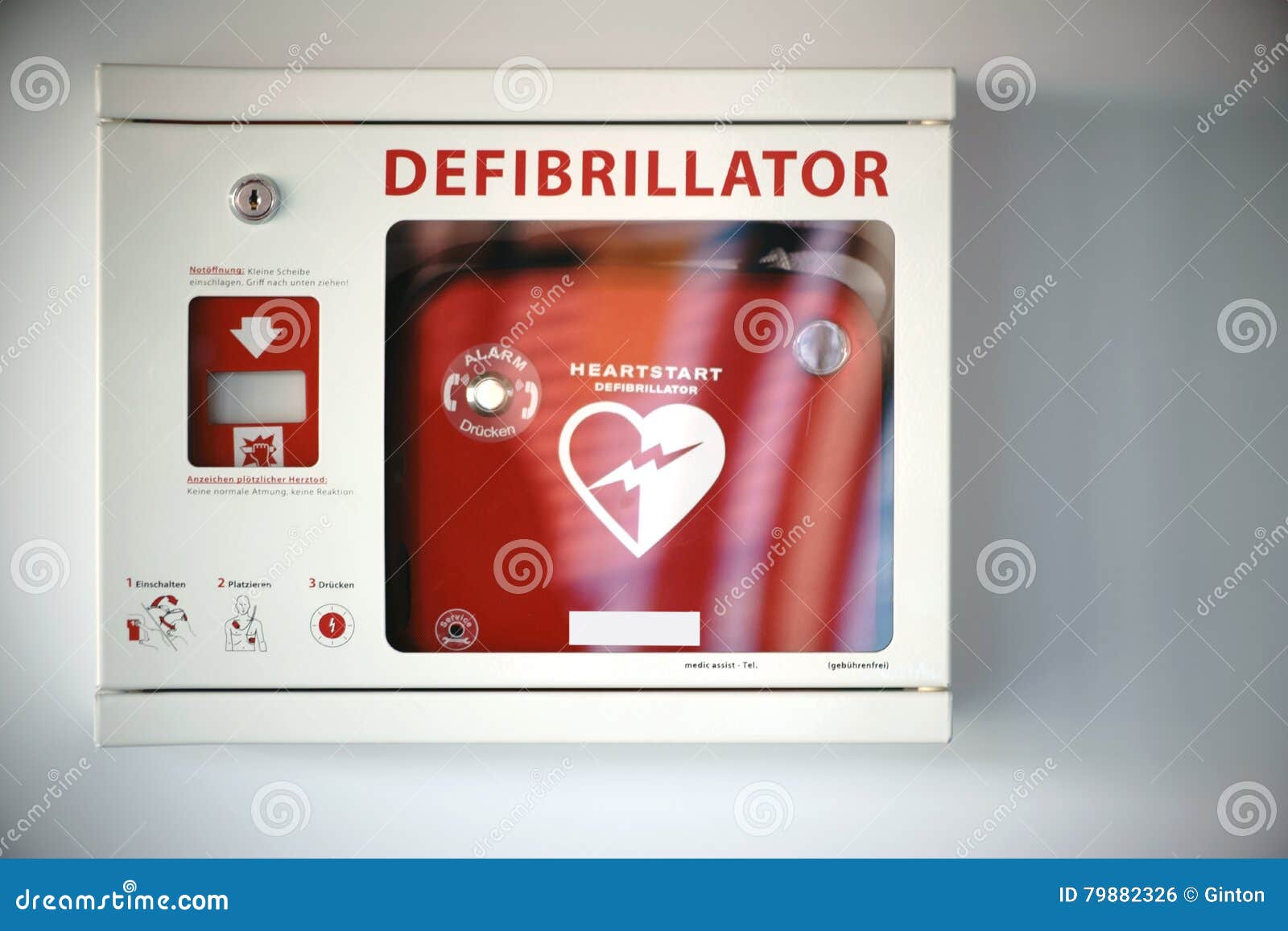 Defibrillator on a wall stock photo. Image of wall, response - 79882326