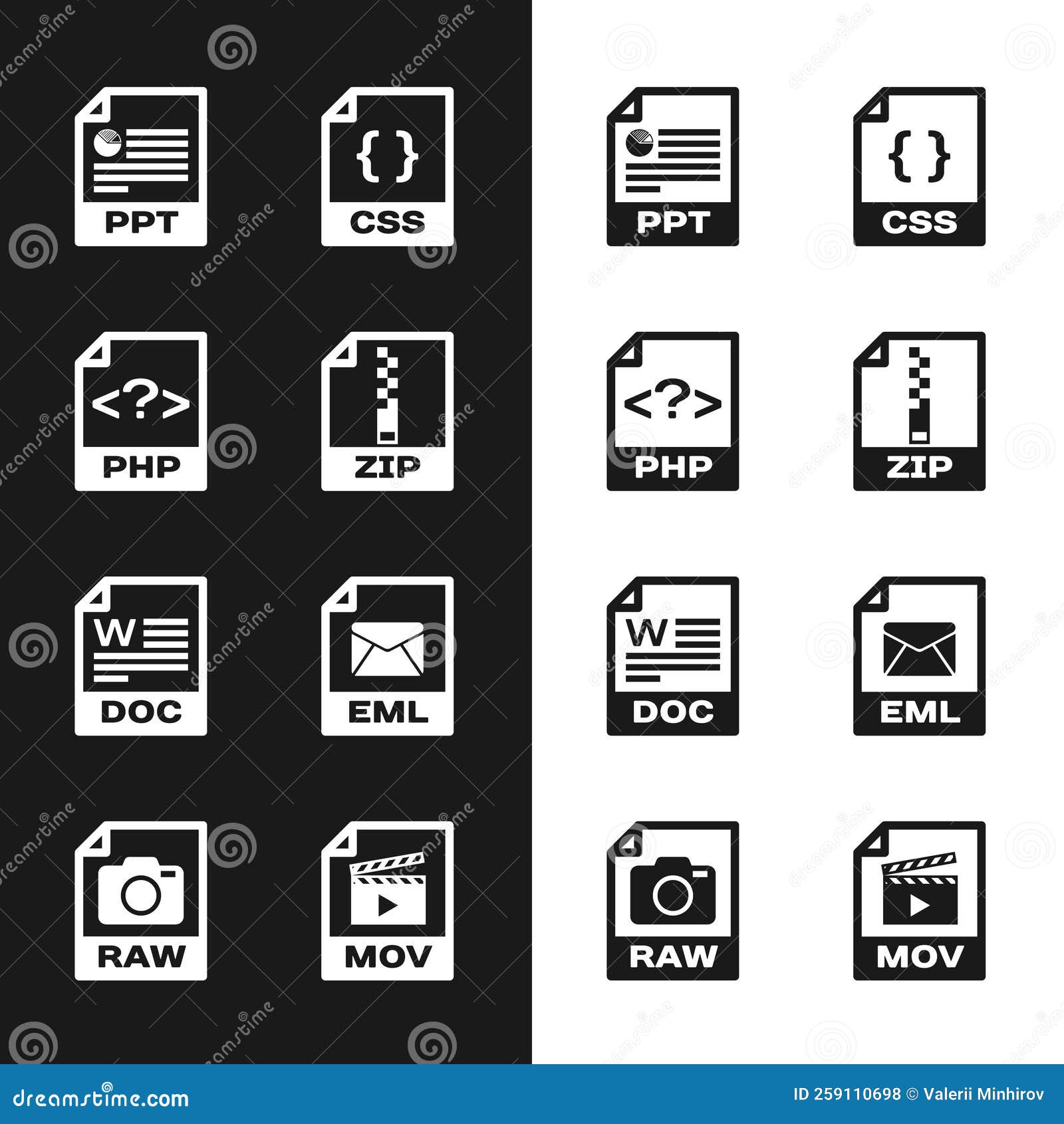 Definir O Arquivo Zip Documento Php Ppt Css Doc E O ícone Eml. Vetor ...