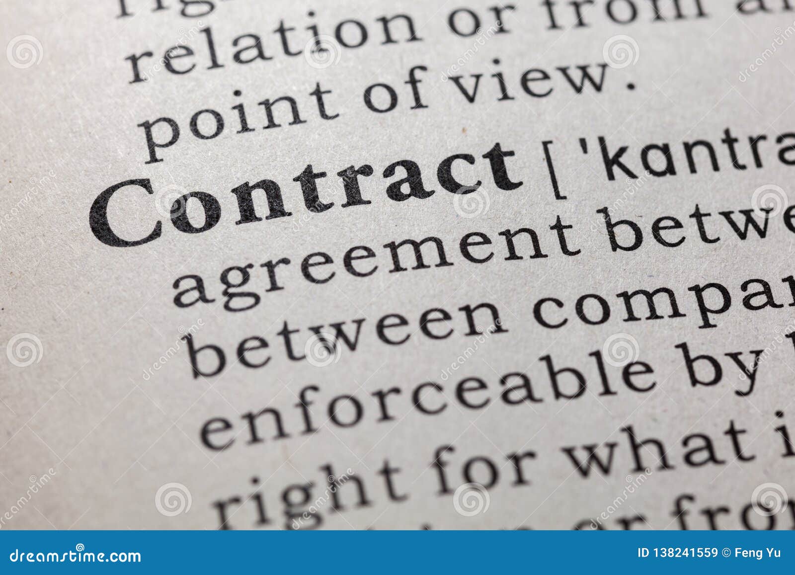 Definition of contract stock image. Image of text, dictionary - 138241559