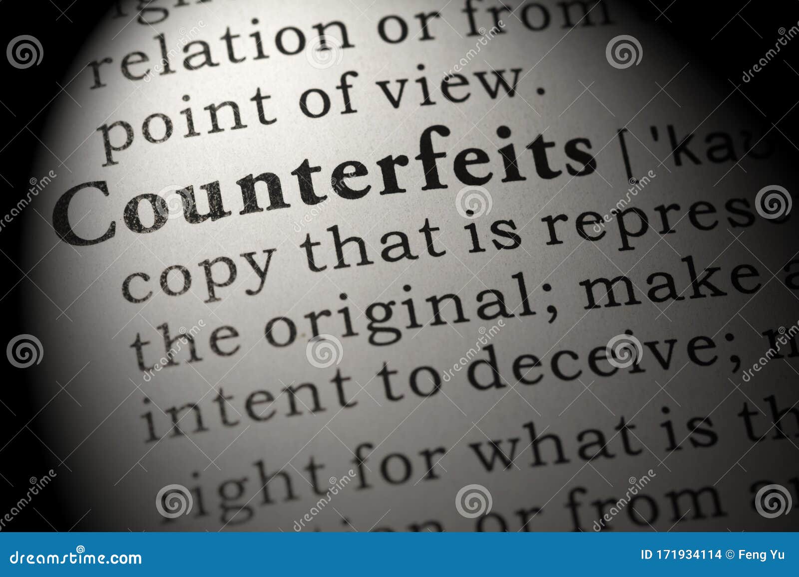 Definition of counterfeits stock photo. Image of macro - 171934114