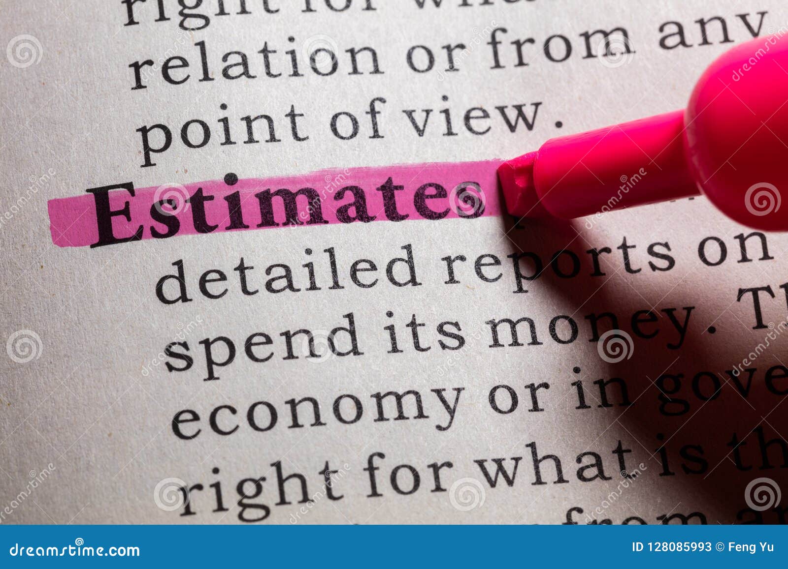 Definition of estimates stock image. Image of white - 128085993