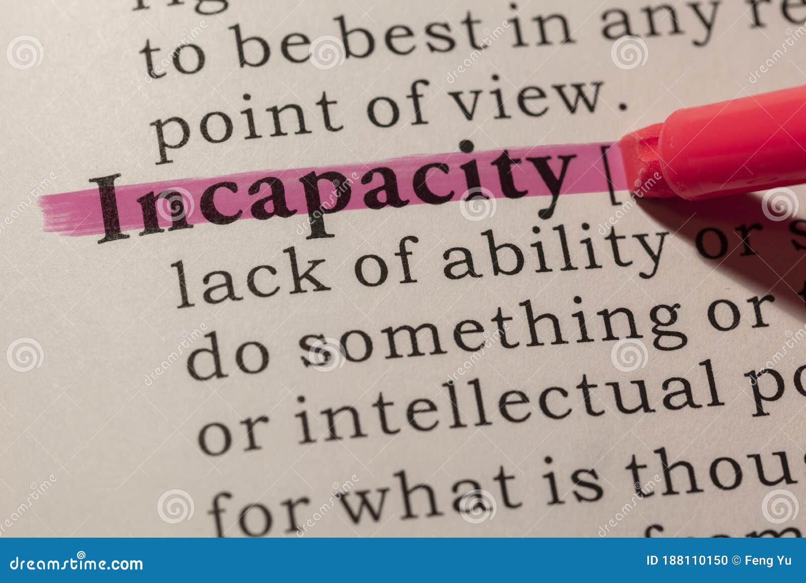 Definition of Incapacity stock photo. Image of printing - 188110150