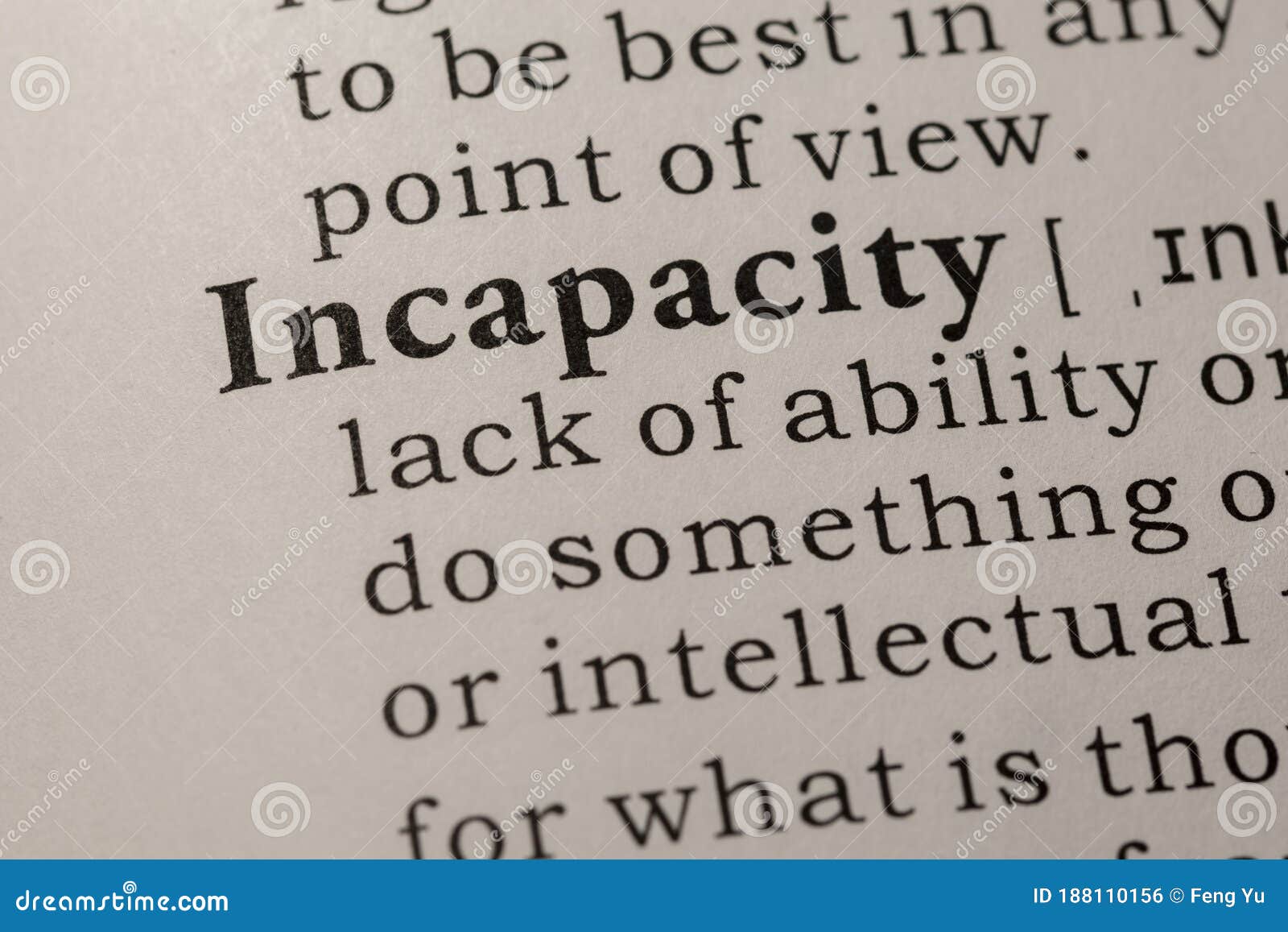 Definition of Incapacity stock photo. Image of dictionary - 188110156