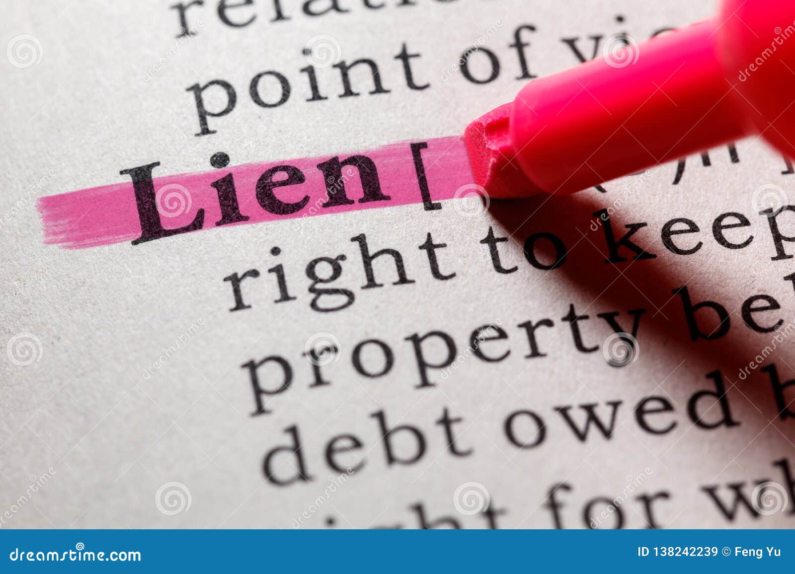 Definition of lien stock image. Image of close, concept - 138242239