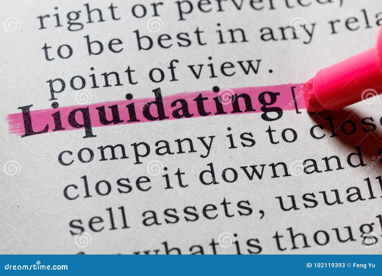 Definition of liquidating stock image. Image of dictionary - 102119393