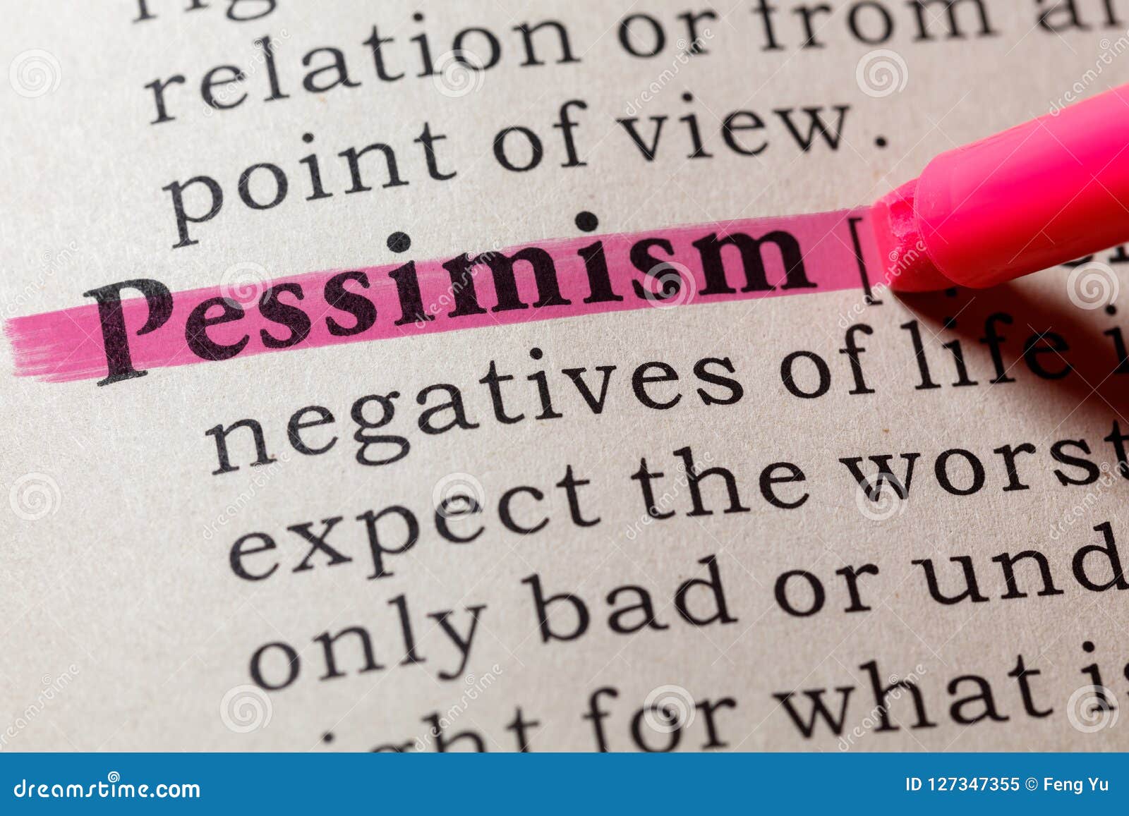 Definition of pessimism stock image. Image of highlighter - 127347355