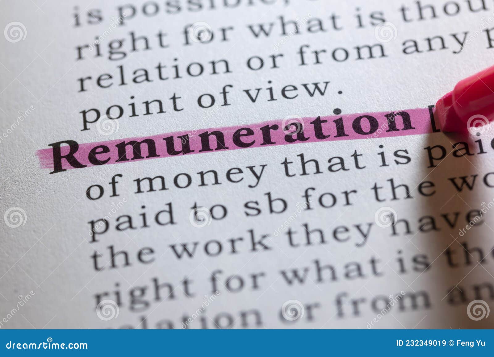 Definition of Remuneration stock image. Image of page - 232349019