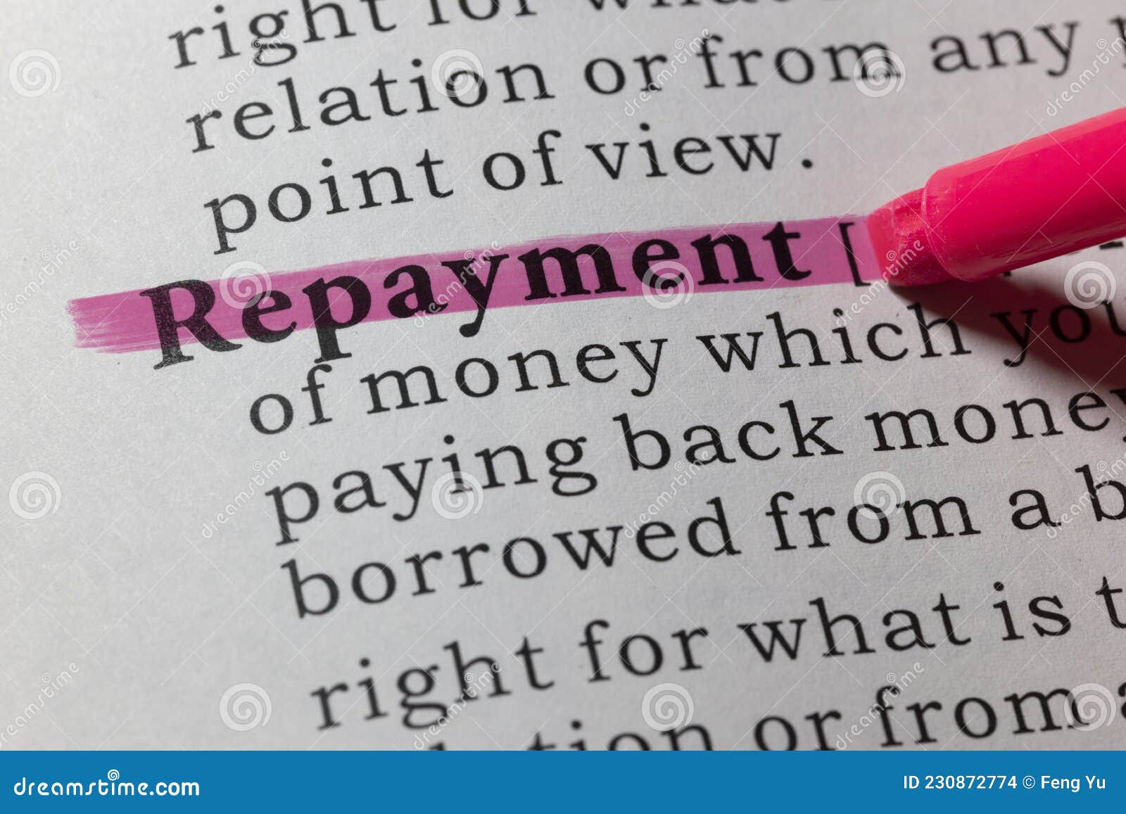 Definition of repayment stock photo. Image of printing - 230872774
