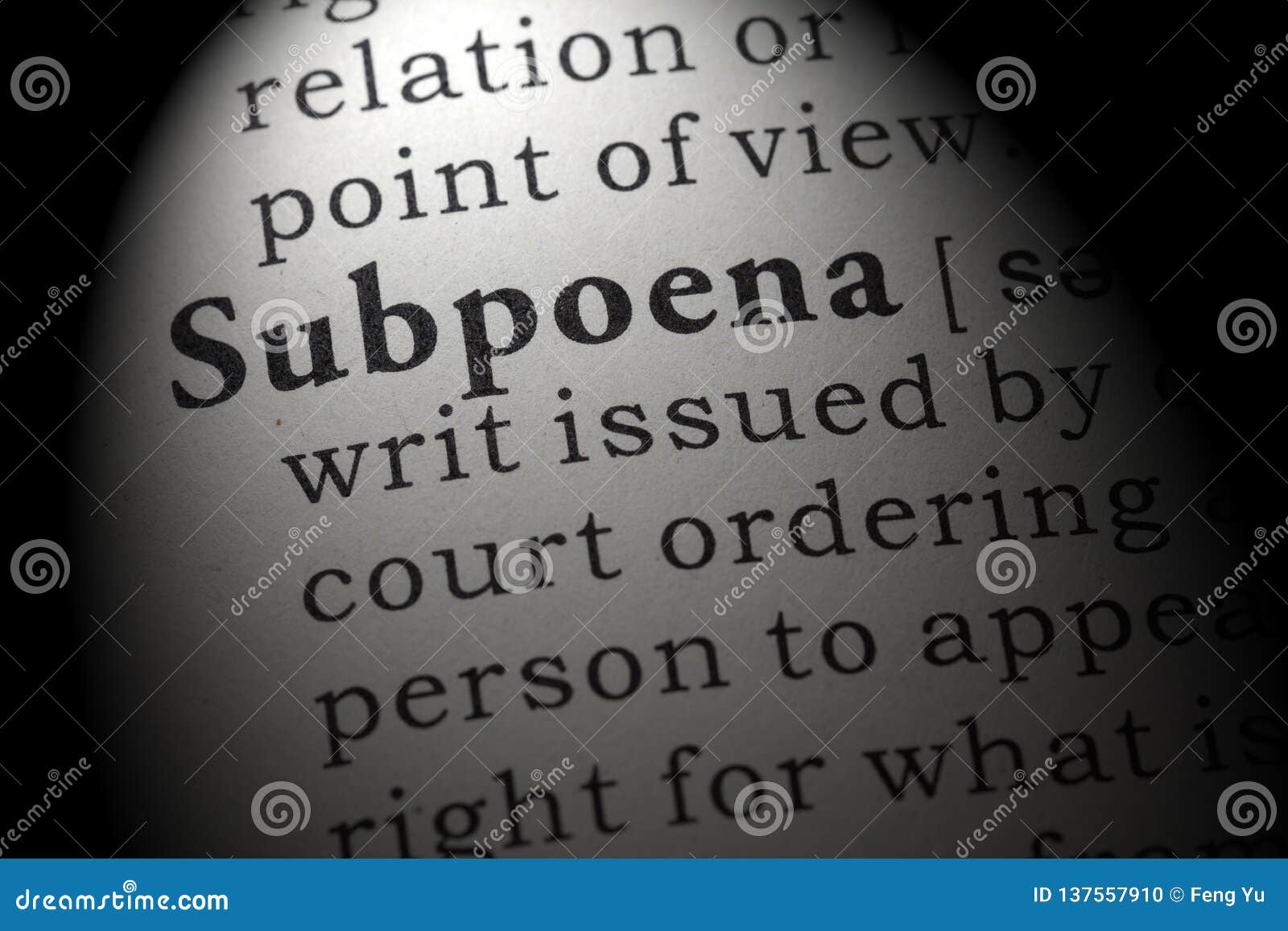 Definition of subpoena stock photo. Image of book, definition - 137557910