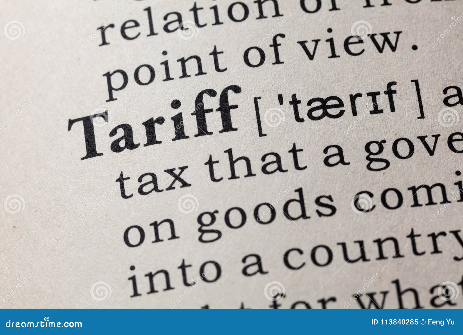 Definition of tariff stock image. Image of tariffs, dictionary - 113840285