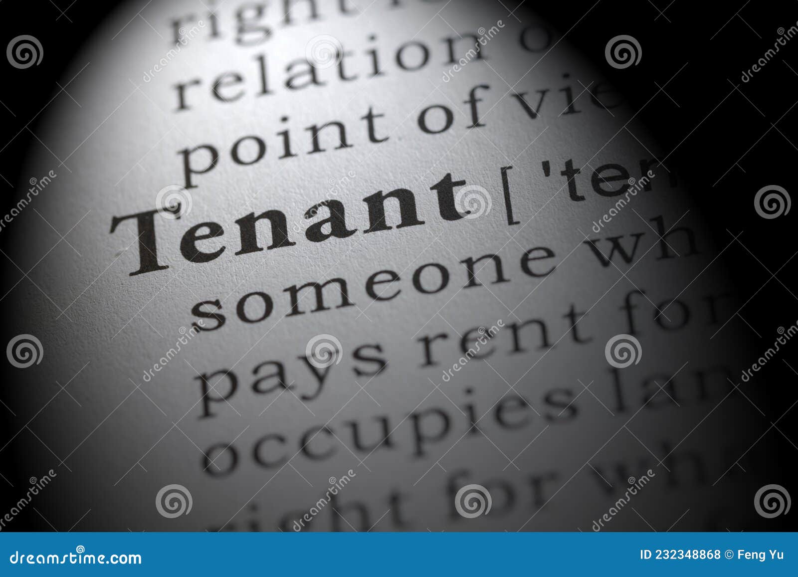Definition of tenant stock photo. Image of text, word - 232348868
