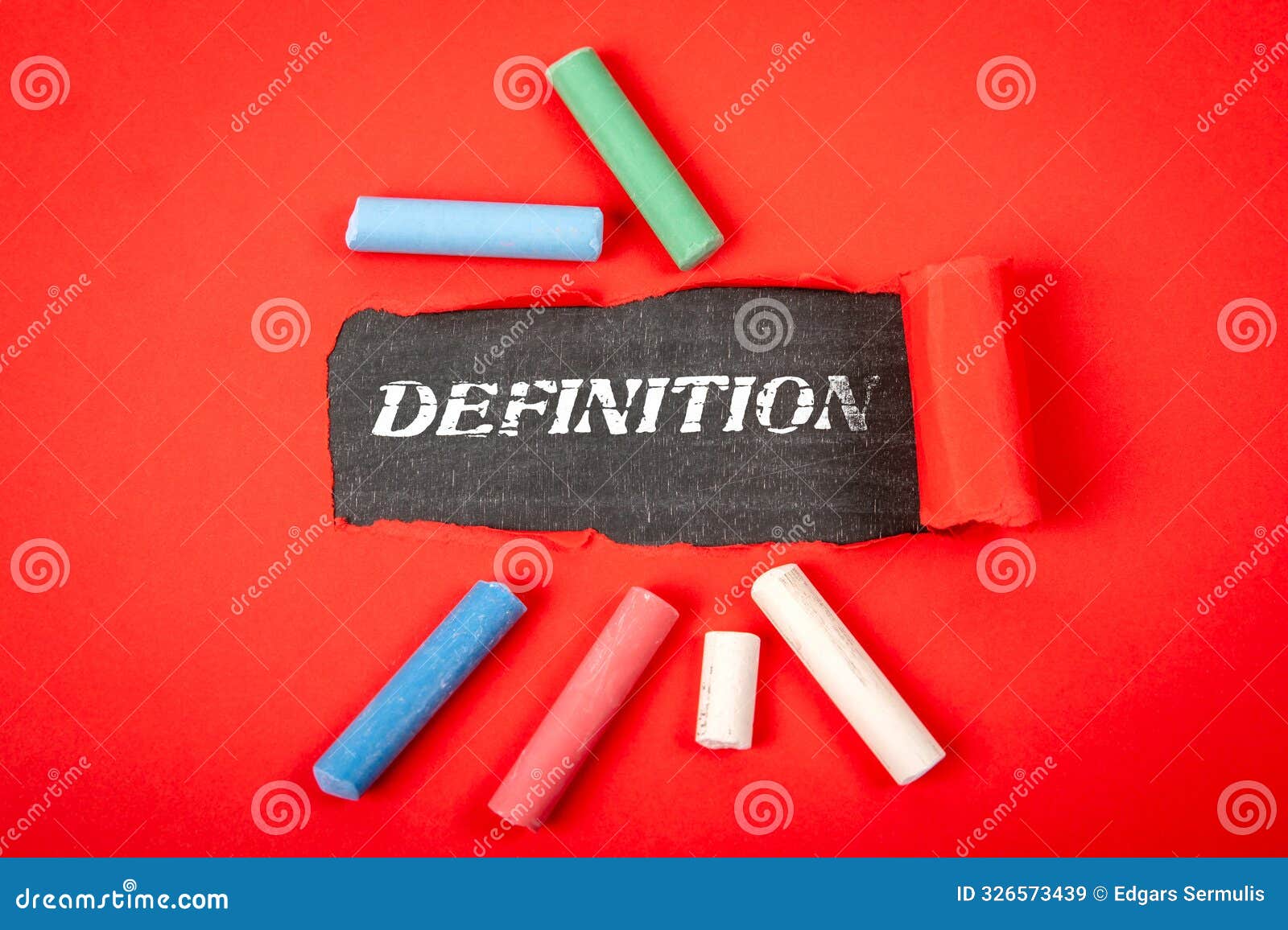 Definition. Text Under Torn Red Paper on a Blackboard Stock Image ...