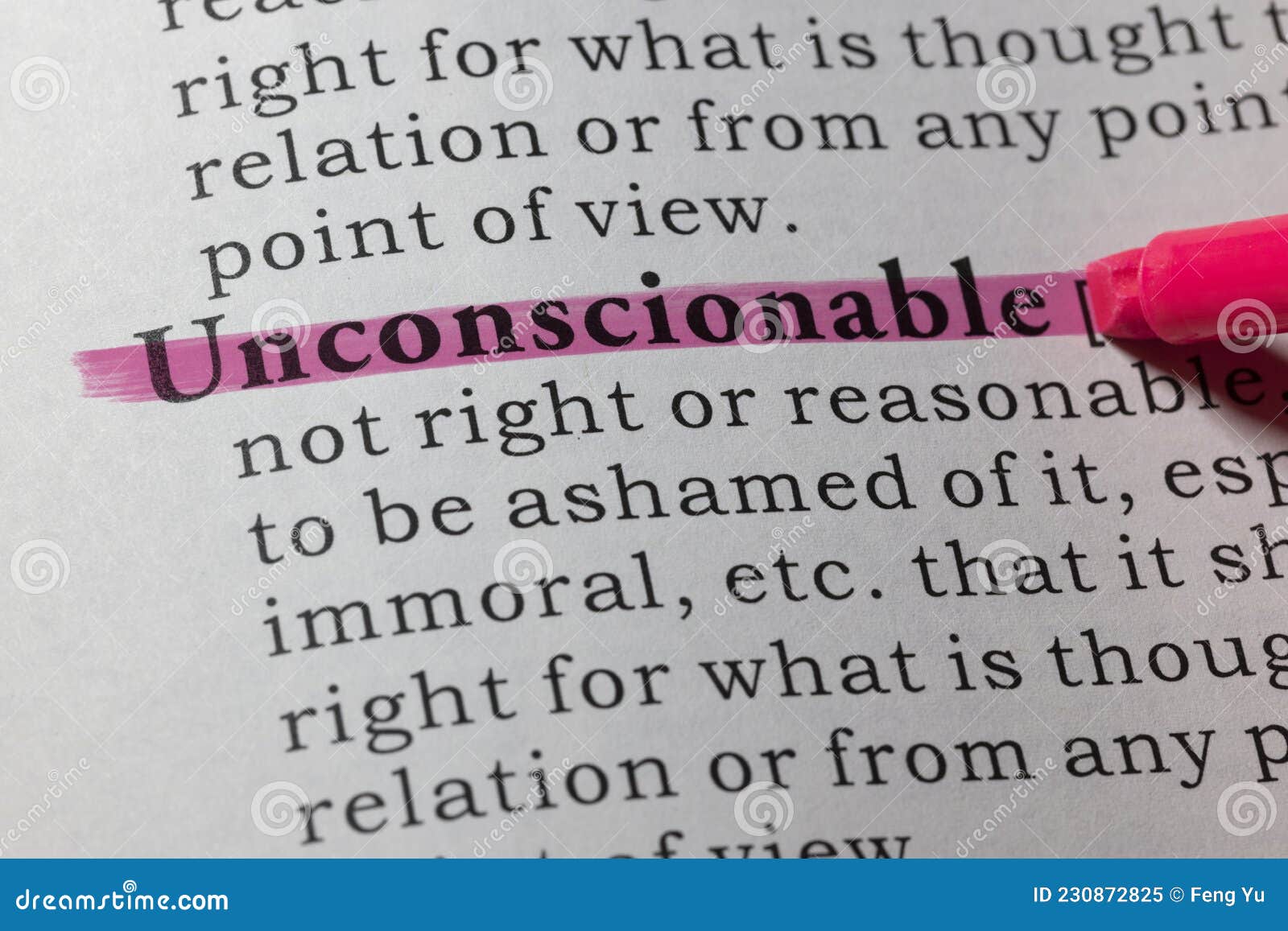 Definition of Unconscionable Stock Image - Image of closeup, page ...