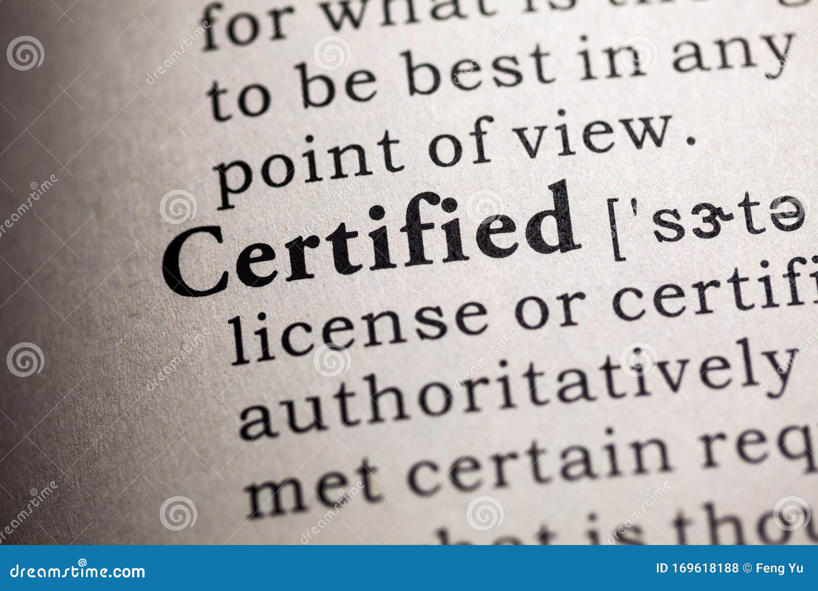 Definition of the Word Certified Stock Photo - Image of fake, page ...