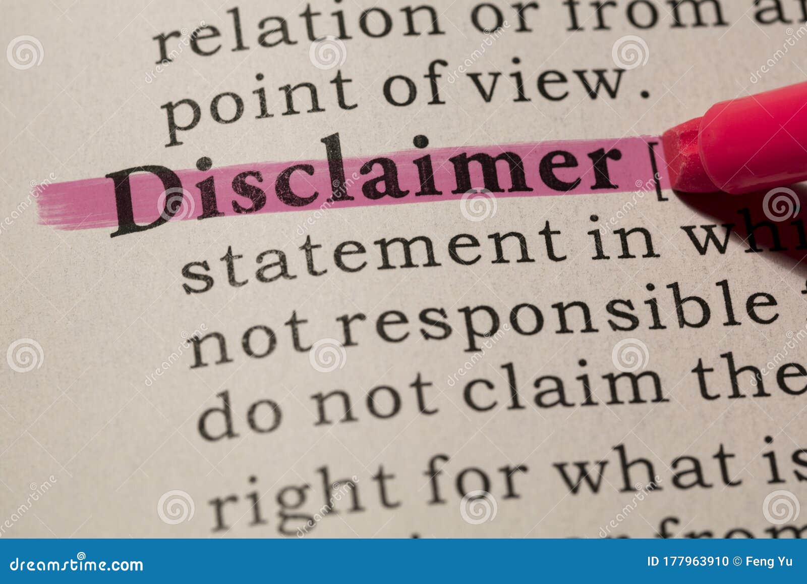 Definition of Word Disclaimer Stock Photo - Image of highlight, page ...