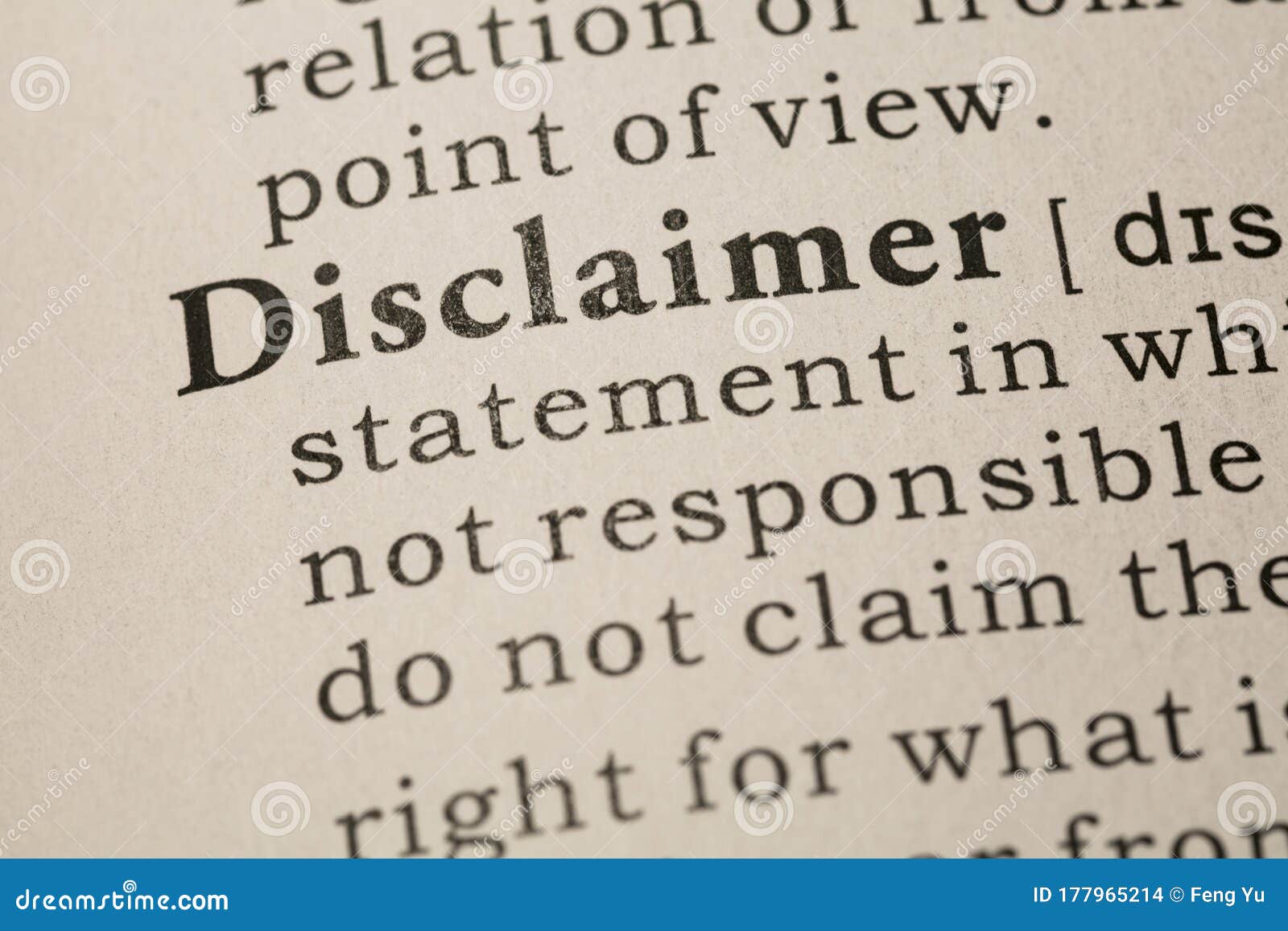 Definition of Word Disclaimer Stock Photo - Image of claim, legal ...
