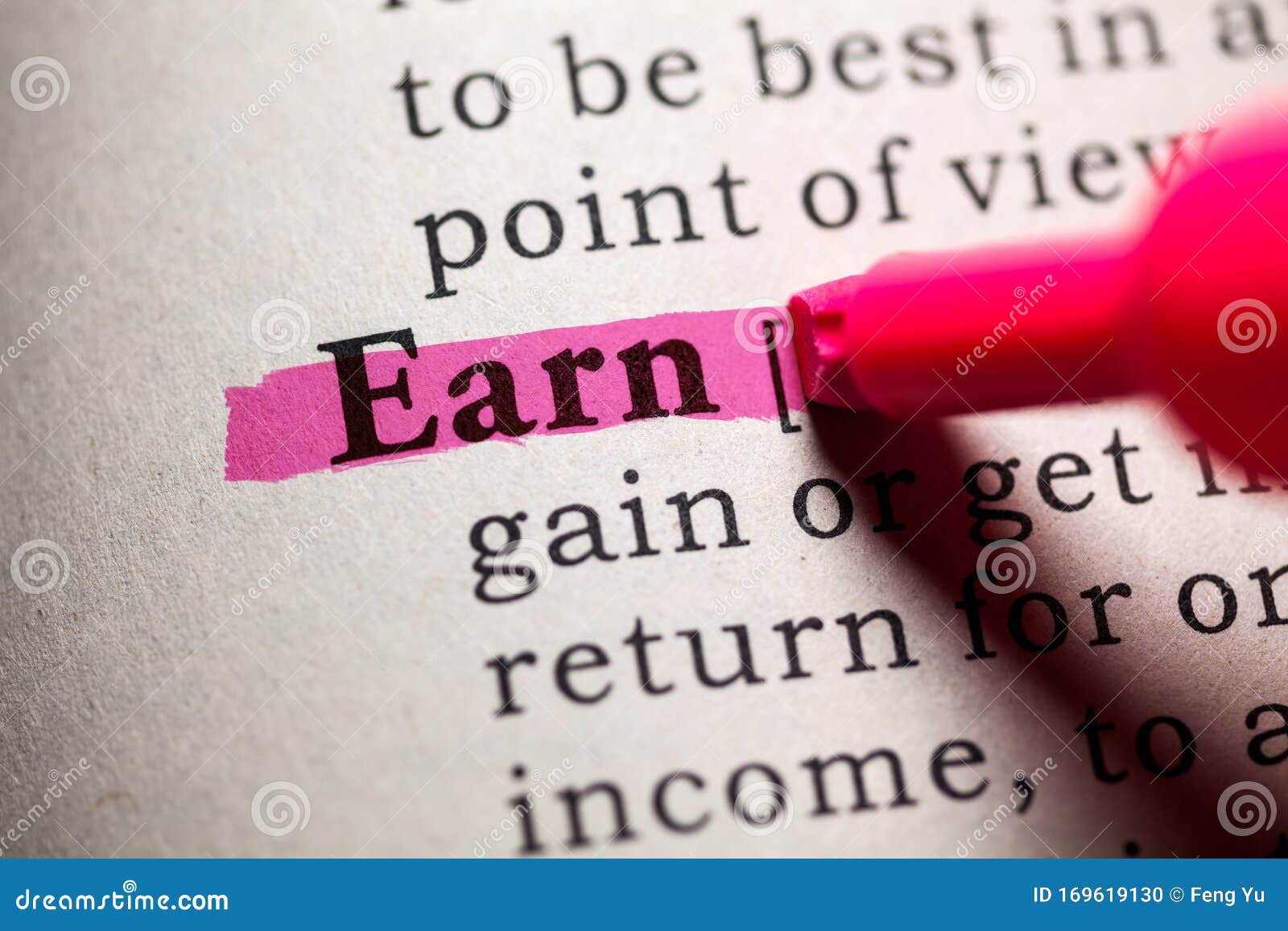 Definition of the Word Earn Stock Photo - Image of highlight, text ...
