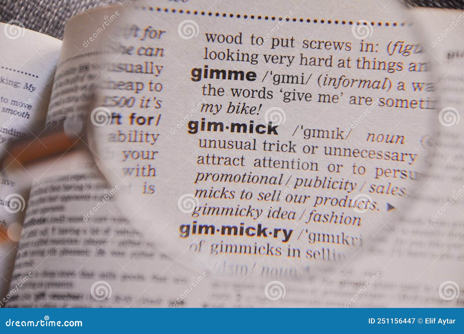 The Definition of the Word Gimmick in a Dictionary, Under Magnifying ...