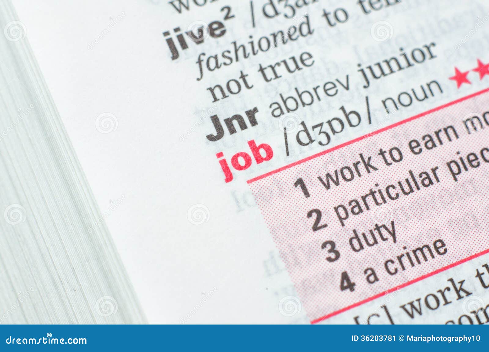 Definition of the word job stock image. Image of exam - 36203781