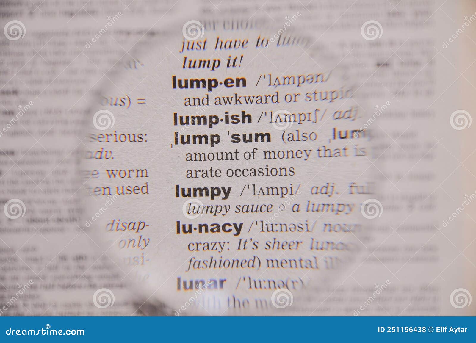 The Definition of the Word Lump Sum in a Dictionary, Under Magnifying ...