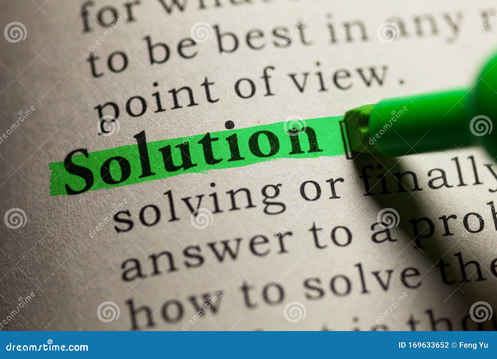Definition of the Word Solution Stock Photo - Image of highlight ...