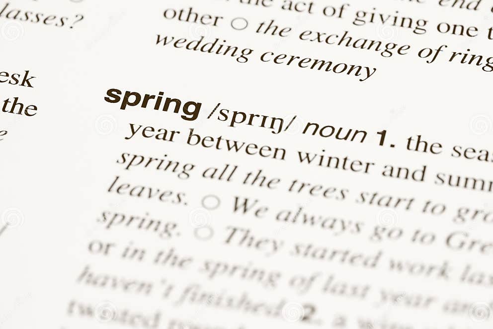 Definition Word Spring in Dictionary Stock Photo - Image of sepia ...