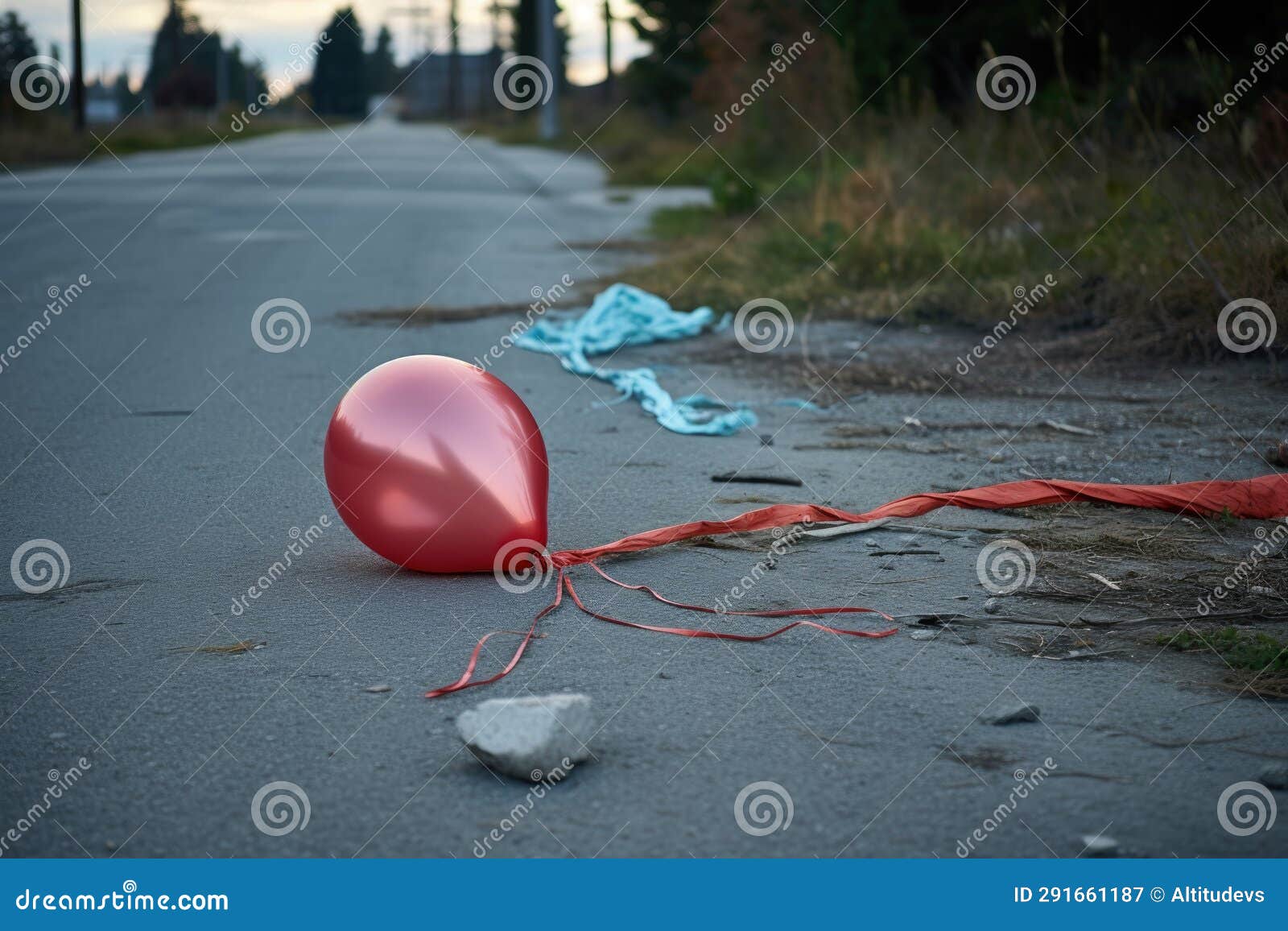 Deflated Balloon on a String, Lying on the Ground Stock Image - Image ...