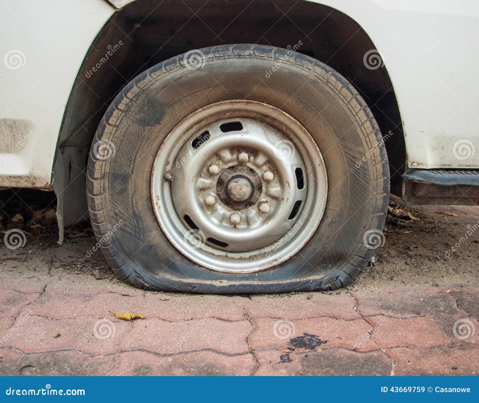 Deflated Damaged Tyre on Car Wheel Stock Image - Image of collision ...