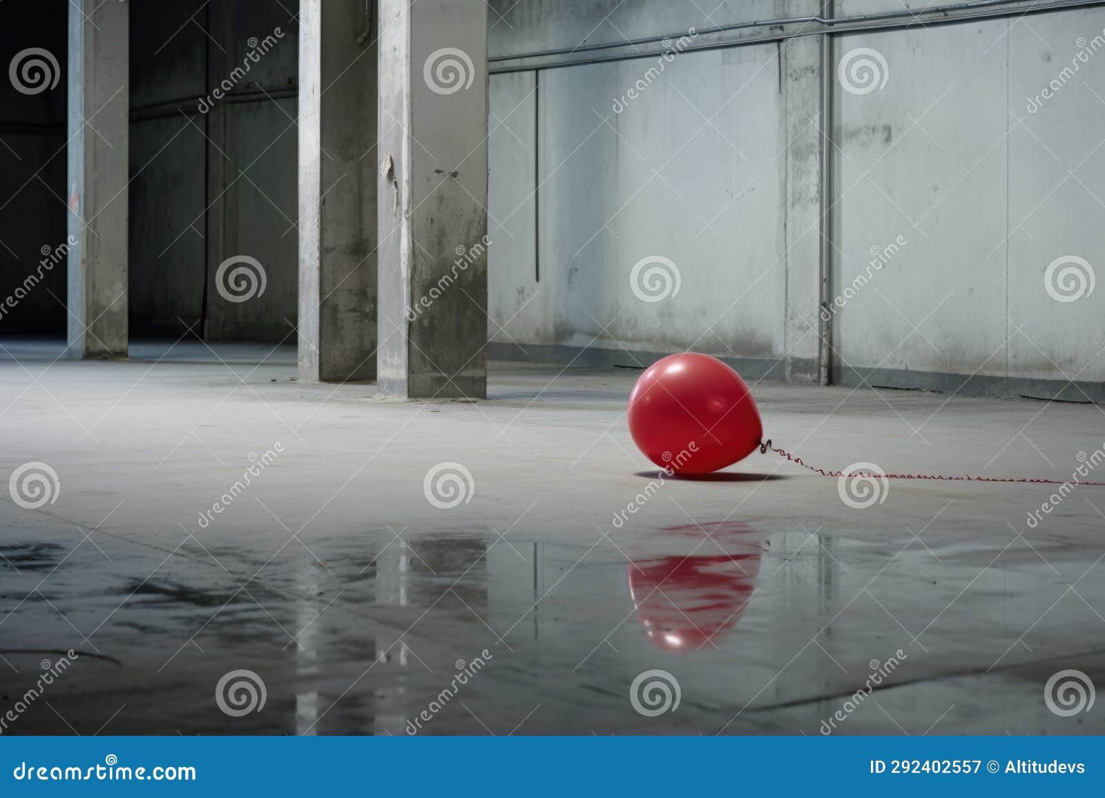 A Deflated Red Balloon Lying on a Gray Concrete Floor Stock Image ...