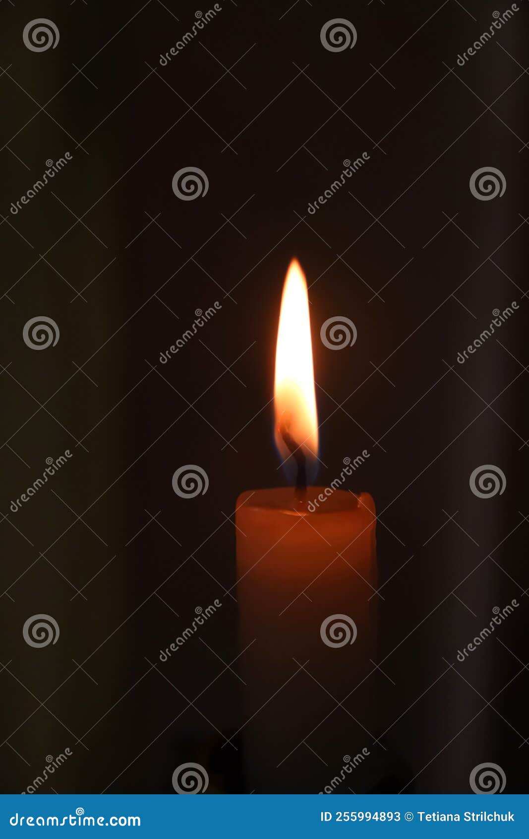 Defocus Close Up Single Candle Light and Flame on Black Background ...