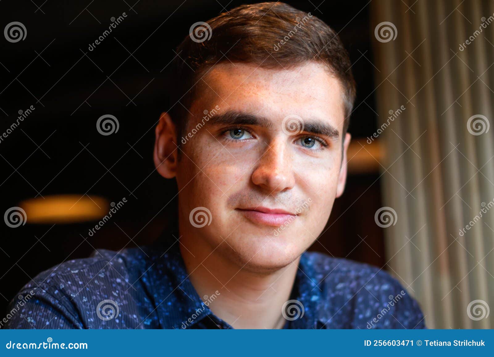 Defocus Portrait Young Man on Vintage Background. Smiling Young Man ... Defocus Portrait Young Man on Vintage Background. Smiling Young Man ...