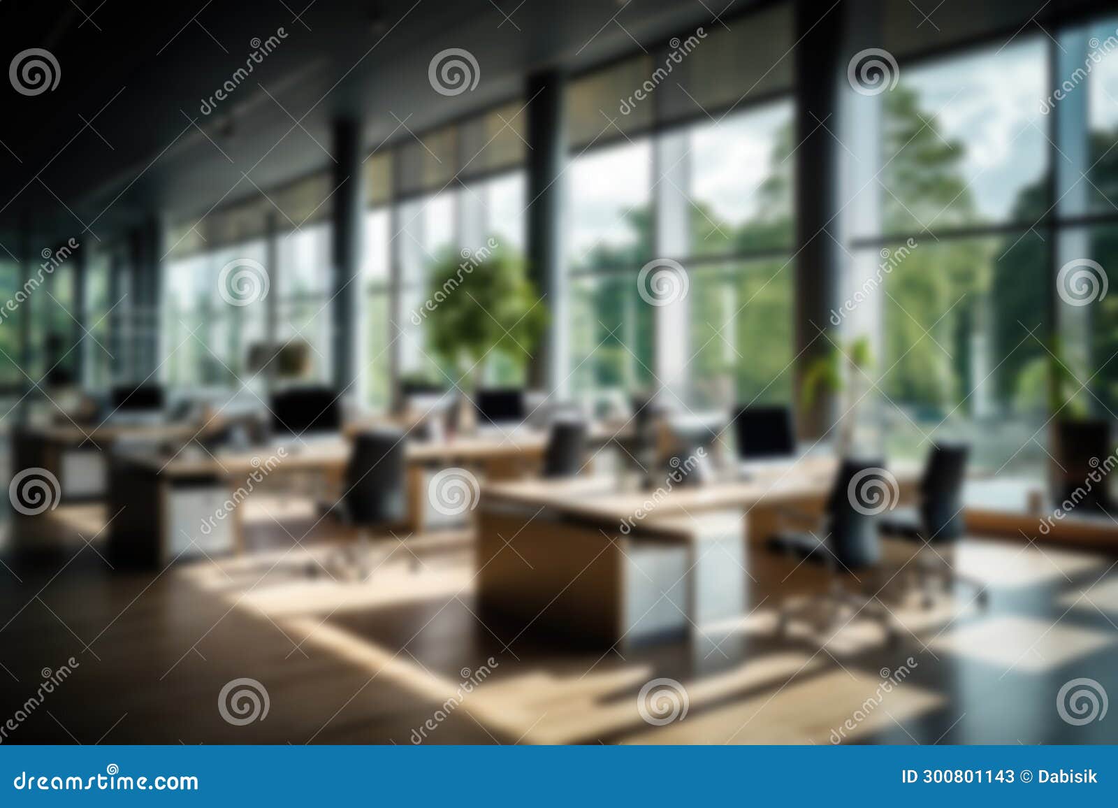 Defocused Image of Workplace in Modern Elegant Office Stock ...