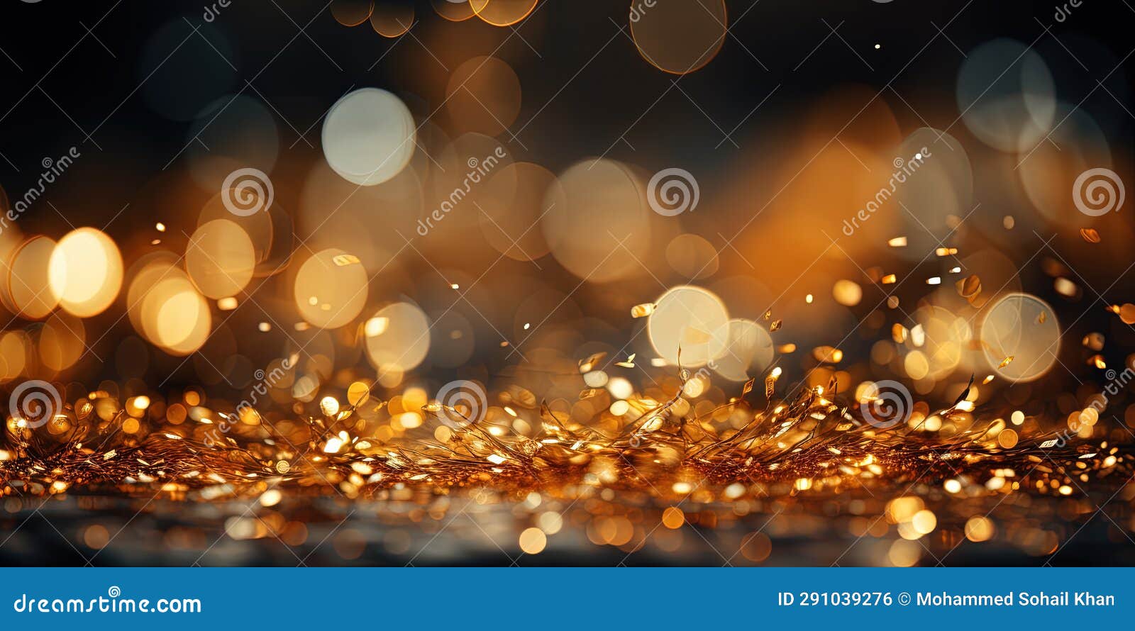 Defocused Macro Sparks Fall and Sparkle in Ray of Light Gold Glitter ...